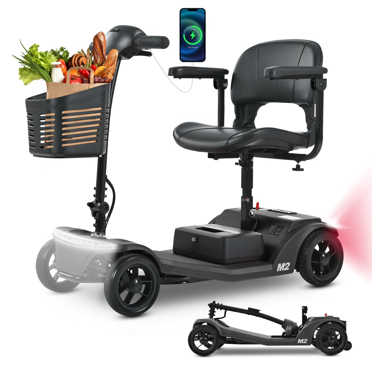 METRO MOBILITY M2 7.1" 4 Wheel Mobility Scooter 250W Motor 24V 12Ah le ...